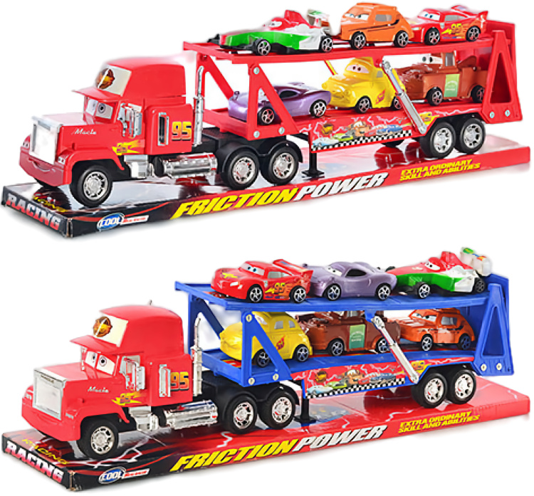 Trailerul Cars cu 6 Mașinuțe Fulger Mcqueen, 48cm