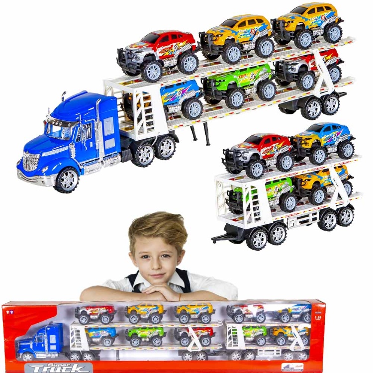 Mega Camion cu Trailer și 10 Mașinuțe, 104cm